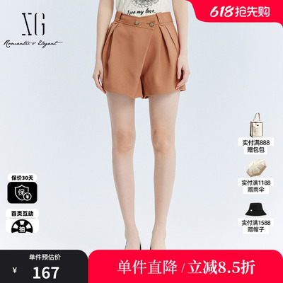 XG/雪歌XJ302001A133桔黄色休闲裤时尚秋季新款压褶直筒短裤女装