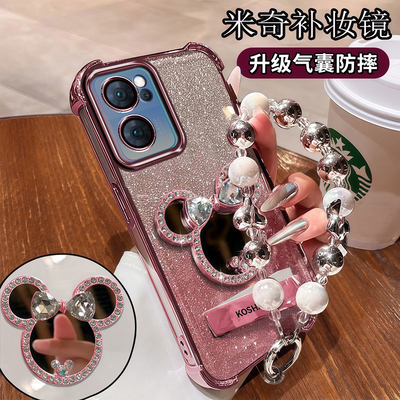 OPPOReno7手机壳米奇带补妆镜子