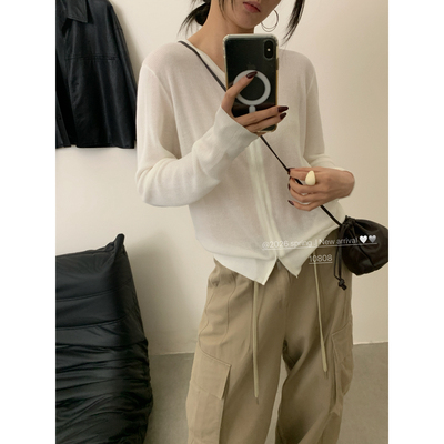 Hand made-26年春款双头拉链镂空天丝长袖开衫针织开衫