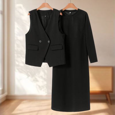 【Z姿】V领马甲+直筒圆领连衣裙两件套129~秋季新款女装