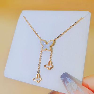 不掉色蝴蝶项链钛钢锁骨链女