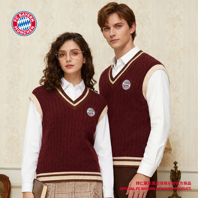拜仁俱乐部官方针织马甲酒红色