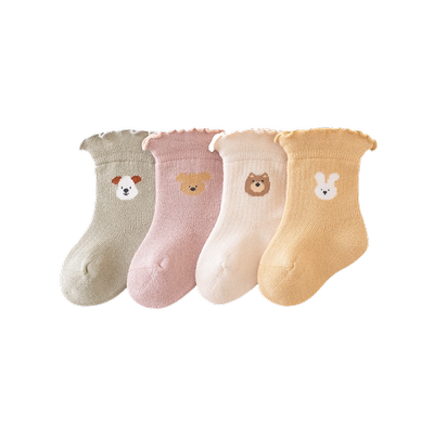 婴儿袜子春秋款女宝宝木耳边松口新生儿童无骨不勒腿卡通中筒袜子