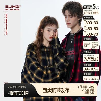 BJHG不计后果格子衬衫男款春季休闲长袖外套潮高级感痞帅情侣衬衣