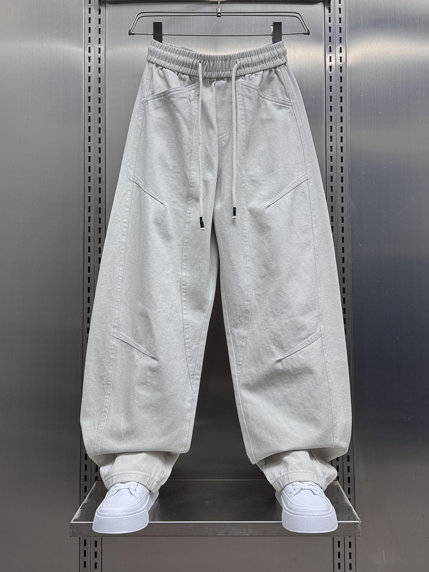 拼接牛仔裤男春秋季2025新款潮牌宽松阔腿休闲裤百搭运动弯刀裤子