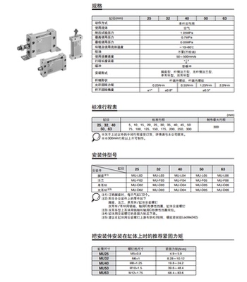 SMC扁平氣缸MUB/MDUB25-5-10-15-20-25-30-35-40-50-60-75-100DMZ