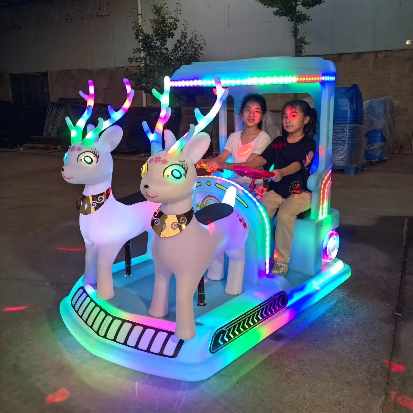 出口滚塑材质儿童小鹿碰碰车加棚 双人发光跑车乐吧车地网碰碰车
