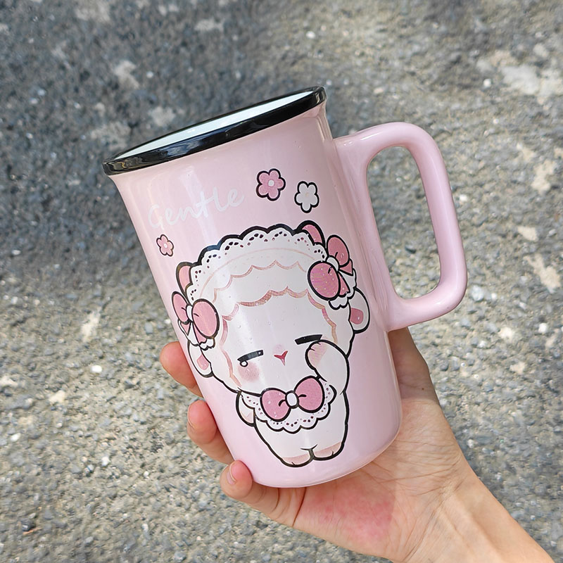 食魔师可爱卡通粉色陶瓷马克杯尾货清仓处理大容量家用水杯550ML
