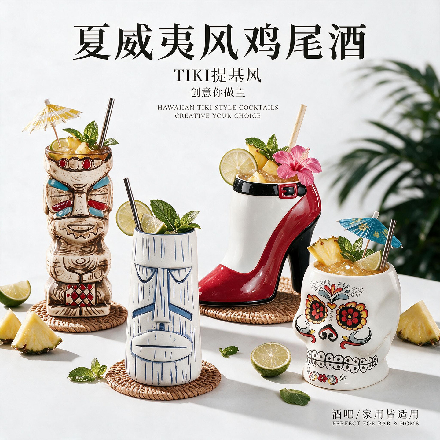 夏威夷风tiki杯 15款创意陶瓷鸡尾酒杯 个性提基杯酒吧杯子高跟鞋