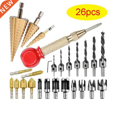26PCS Woodworking Chamfer Drilling Tools,Three Pointed Count
