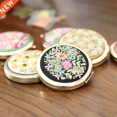 DIY broidery 3D Flower Makeup Mirror Portable Folding Doub