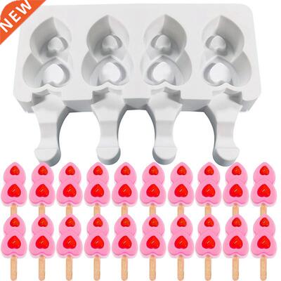 4 Cell Heart Shaped Silicone Ice Cream Mold Popsicle Molds D