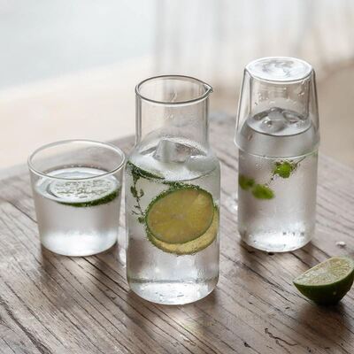 Water Carafe with Tumbler Glass Cold Hot Water Bottle Cup Se