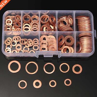 200Pcs Solid Copper Washer Sump Plug Assorted Flat Sealing W