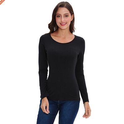Women Basic Solid Long Sleeve T Shirt Round Crew Neck Plain