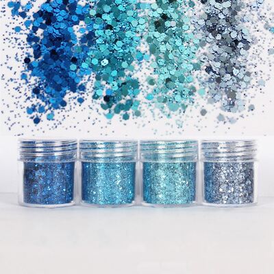 4pots Sky Blue Color Hexagon Sequins 1mm Glitter Mixed UV R