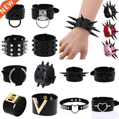 Emo Spike Bracelets For Women Men Goth Punk Vegan PU Leather