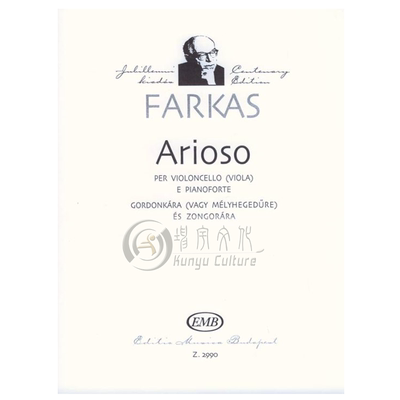法卡斯 阿里奥索 咏叹调 大提琴和钢琴 布达佩斯原版乐谱书 Farkas Ferenc Arioso for violoncello viola and piano Z 2990