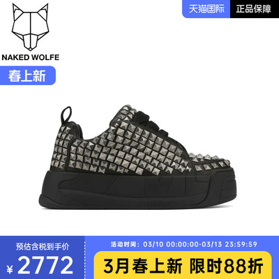 Naked Wolfe英国潮牌/SLIDE STUD铆钉水钻黑色低帮系带休闲鞋男