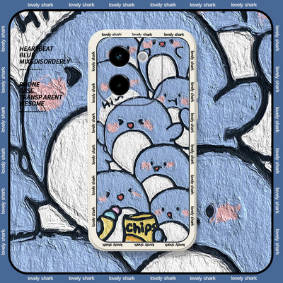 油画可爱鲨适用vivoy52s手机壳新款vivoy30液态y73s硅胶y76s全包y70s防摔y31sy50卡通套y55s鲨鱼y51s网红y53s