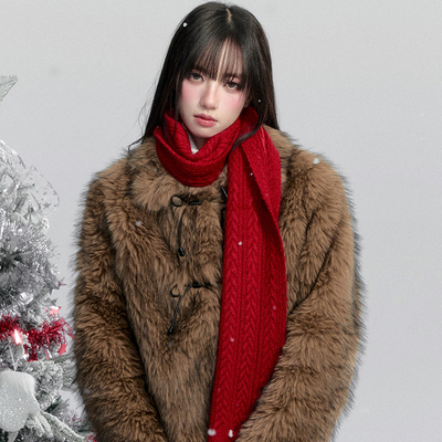 【现货】易碎商店·淳棕满怀 牛角扣毛绒外套新款中古环保皮草冬