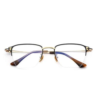 485YS时尚半框眼镜架男女通用纯钛防蓝光超轻商务近视镜框金色