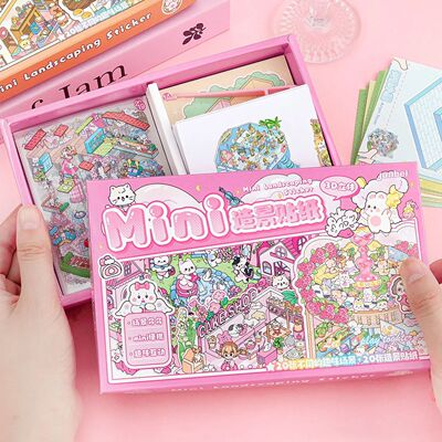 Creative cartoon 3D landscape sticker book PET mini cabin sc