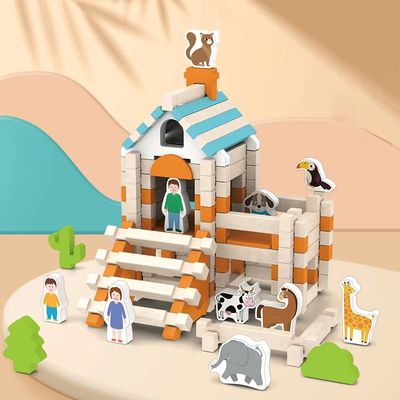 Wooden Building Blocks Set Toddler Natural Wood Block Montes