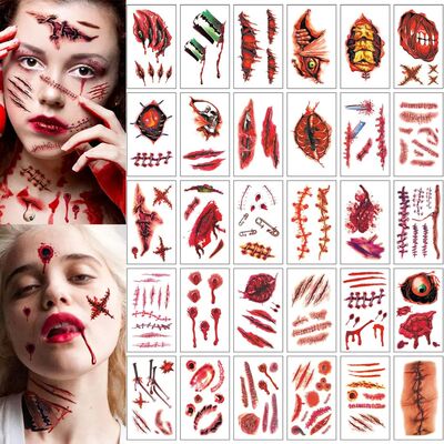 30pcs Waterproof Halloween Tattoo Stickers Bleeding Wound Sc