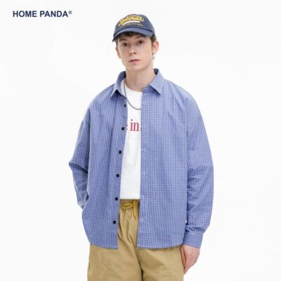 HomePanda格子衬衫男春季美式复古cleanfit休闲情侣长袖衬衣外套