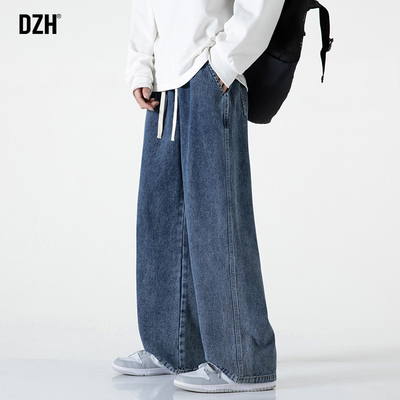 男士蓝色牛仔裤男款春季宽松裤子2025新款休闲弯刀裤直筒裤老爹裤