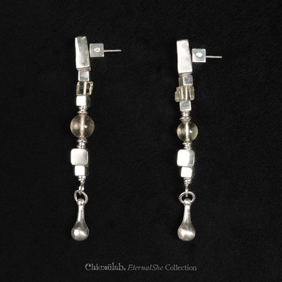 奇虚乐Chicxūlab 方外Outlands 利比亚陨石玻璃方圆素银串珠耳坠