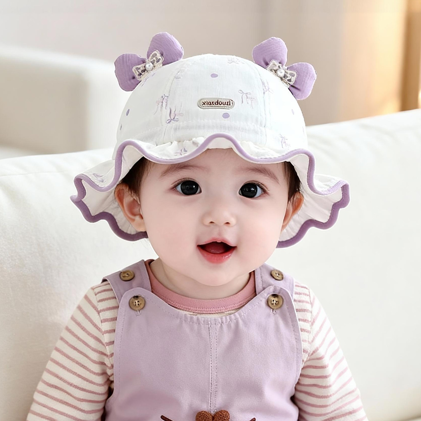婴儿帽子春秋季薄款宝宝女渔夫帽遮阳防晒帽婴幼儿太阳帽洋气新款