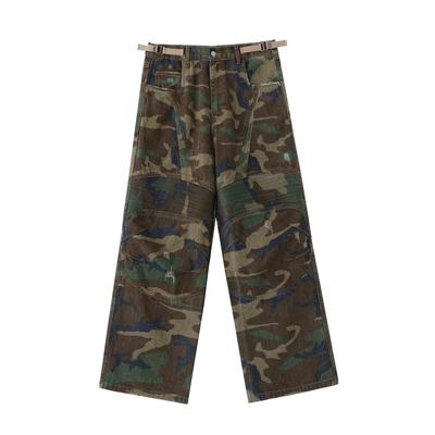 ATHIRI 迷彩赛车服设计做旧水洗工装裤长裤子宽松美式街头潮baggy