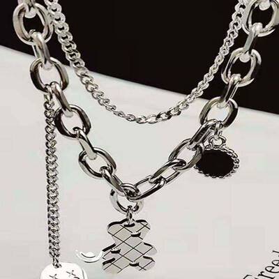 钛钢小熊笑脸项链女ins网