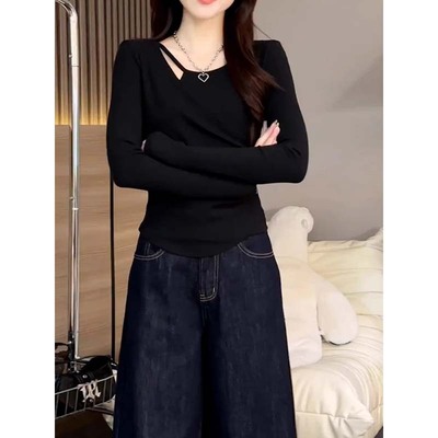 黑色内搭打底衫设计感小众长袖t恤女春春季2026新款修身百0116r1