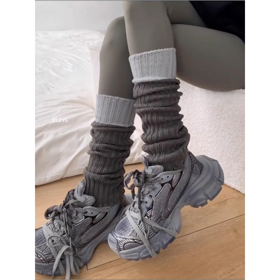 4双装灰色针织袜套女堆堆袜子秋冬季中筒袜鲨鱼裤配的小腿袜腿套