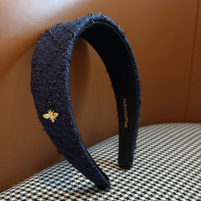 气质理想型宽边蓝色粗花呢发箍