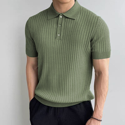 2026夏季新款polo衫短袖针织衫男翻领老钱风冰丝t恤Men's T-Shirt