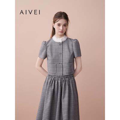 AIVEI欣贺艾薇2025秋季新非正式学院风格雷系格纹短外套XRV4S20A