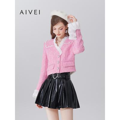 AIVEI欣贺艾薇 芭比系列 秋新小香风名媛公主粉色短外套Q0560082