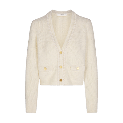 FRAME女士奶白色纽扣短款毛衣外套针织开衫叠穿