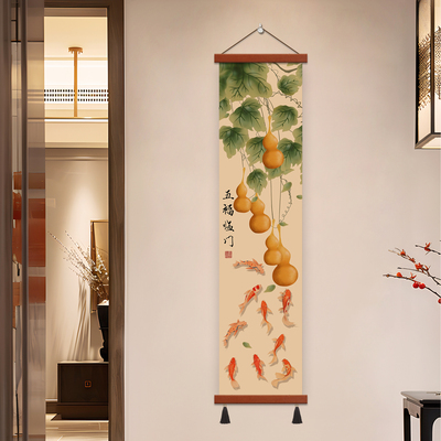 中式竹编挂画柿柿如意玄关装饰画竹帘挂画走廊茶室客厅书房竹帘画