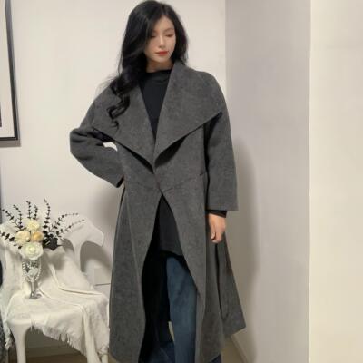 亏本清仓OVV现货2024秋冬款杂花灰大翻领长款腰带大衣GWDAJ43113A