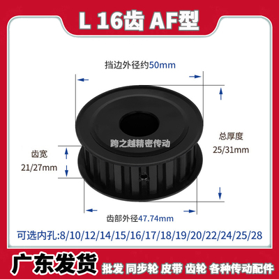 ATPT16齿L075-A-N/EAJ同步轮L型槽宽21/27发黑碳钢S45C内孔8-28mm