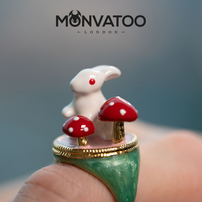 MONVATOO官方原创设计生肖蘑菇野兔子戒指开口戒可调节可爱个性指
