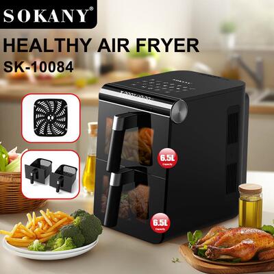 外贸SOKANY10084空气炸锅家用大容量13L可视化双锅炸锅触屏电炸锅