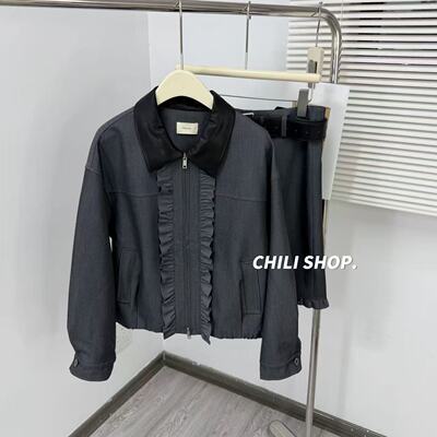 【英英Chili】韩系花边休闲减龄风设计外套两件套套装MM 04.13