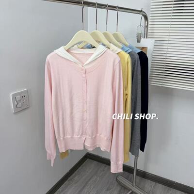 【英英Chili】撞色带帽韩系减龄设计师款超细羊毛针织毛衣 03.03