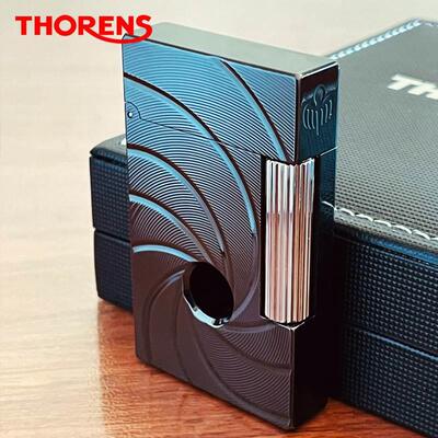 源自瑞士THORENS托伦斯朗声气体打火机个性黄铜精雕砂轮钢音
